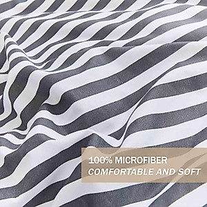Nanko White and Grey Striped Queen Size Comforter Set, Print Pattern Soft Reversible Down Alternative Quilted Duvet Insert Bed Sets, Bedding Sets in a Bag for Women Men Teen, 88 x 90 Bed Sets Gray