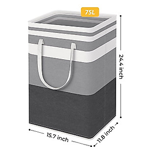 STORAZE 3-Pack Large Laundry Basket,75L Each Waterproof And Freestanding Laundry Hamper, Collapsible Tall Clothes Hamper with Extended Handles for Clothes and Family-Gradient Grey