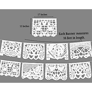 5 Pk Mexican Plastic Banners, 75 ft Long White Mexican Wedding Garlands, Perfect for Rehearsals, Bridal Shower, Photo Booth Backdrop, Engagement Party, Wedding Backdrop Banner B41