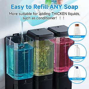 GlintGath Shower Dispenser 3 Chamber No Drill Wall Mounted Shampoo Conditioner Body Wash Dispenser, Large Capacity 1500ML, Black