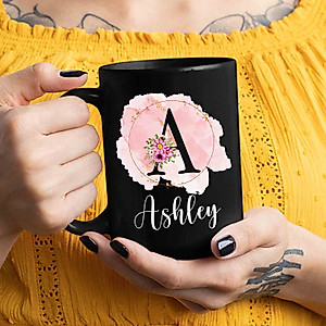 Personalized Initial Name Mug - Custom Monogram Mug - 11oz & 15oz Black Ceramic