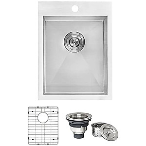 Ruvati 15 x 20 inch Drop-in Topmount Bar Prep Sink 16 Gauge Stainless Steel Single Bowl - RVH8110