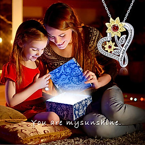 Bolelis 925-Sterling-Silver Sunshine Sunflower Necklace for Women - You are My Sunshine Infinity Love Pendant Mothers day Chrismas day Jewelry Gifts for Mom and Daughter