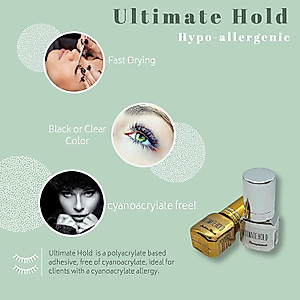 Sensitive Eyelash Extension Glue Ultimate Hold - Cyanoacrylate-Free, 3ml, Low Fume, 0.5-1.5 Sec Drying, Up to 6-Week Retention - Professional Adhesive for Semi-Permanent Lashes (Black)