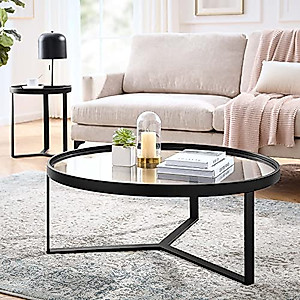 Modway Coffee Table Relay Glass and Metal Round in Black