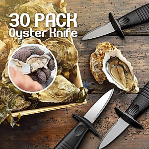 Minatee 30 Pcs Oyster Shucking Knife Stainless Steel Oyster Shucker Oyster Opener with Non Slip Handle for Clam Crab Kitchen Shrimp Shellfish Seafood Tools, 5.79 Inch (Black)