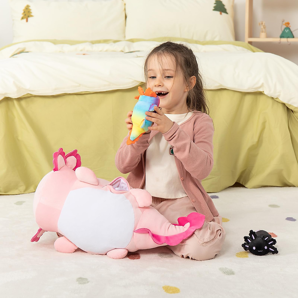 MaoGoLan 4Pcs Giant Axolotl Plush with 3 Babies Inside-23.5" Large Ultra Soft Axolotl Stuffed Animals Throw Pillow-Squishy Plush Collection Gift for Axolotl Lover,Kids,Teens