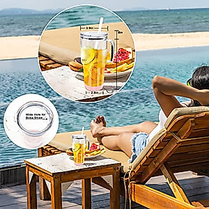 Zukro 32 oz Drinking Glass Tumbler with Handle, Iced Coffee Cup with Straw and Lid, Reusable Clear Glass Water Cup With Silicone Bumper Fits In Cup Holder, Dishwasher Safe, BPA Free, Bluehorizon