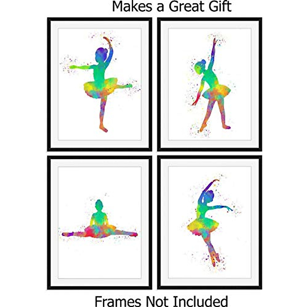Little Girl Ballet Dancers Abstract Wall Art Print 8 x 10" Set of 4 Unframed, White Background, Perfect for for Girl Ballerina, Teacher and Lover of Ballet, Ideal Bedroom, Dance Studio, Locker Decor
