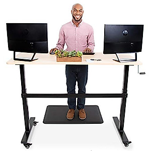 Stand Steady Tranzendesk | 55 Inch Standing Desk with Detachable Wheels | Crank Height Adjustable Sit to Stand Workstation | Modern Ergonomic Desk Supports 3 Monitors  (Maple)