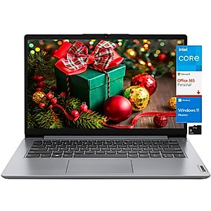 Lenovo IdeaPad 1i 14 Laptop, 14.0" HD Display, Intel Pentium QuadCore N5030, 4GB RAM, 160GB Storage (128GB eMMC + 32GB Card), 1-Year Microsoft 365, WiFi 6, Long Battery Life, Win 11, TiTac Card