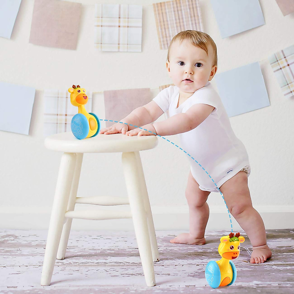 Tinabless Giraffe Tumbler Doll Roly-Poly Baby Toys, Cute Rattles Toys for Newborns 3-12 Month Baby Boys and Girls Xmas Birthday Gifts Stocking Fillers