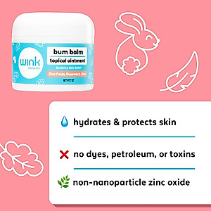 Wink Well Baby Diaper Rash Cream- Bum Balm Baby Diaper Cream for Irritated Skin and Insect Bites- Natural Moisturizing Baby Rash Ointment with No Toxins, Dyes, Fragrances, Parabens, Or BHA- 2 Oz
