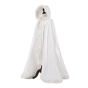 WOWBRIDAL Women's 57in Bridal Cape Wedding Cloak With Hand Muff Floor-length (White)