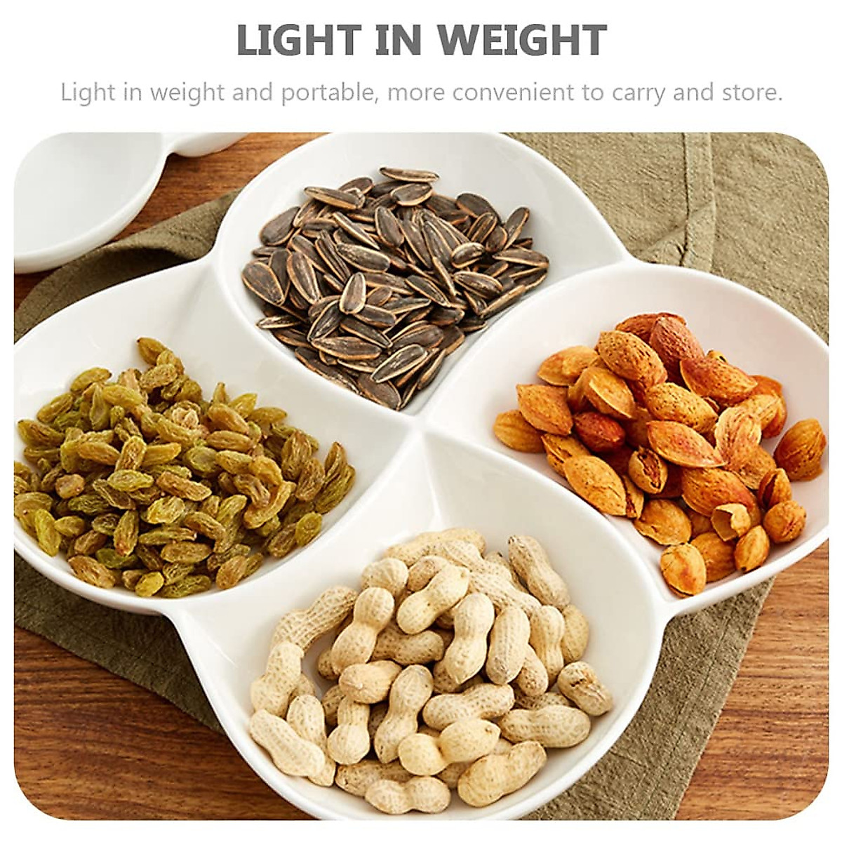 Cabilock Melamine Fruit Plate Food Serving Tray Food Container 4 Compartment Snack Storage Plate Divided Appetizer Tray Organizer White