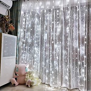Honche Led Curtain Lights 300 LED 8 Modes USB with Remote for Home Room Bedroom Wedding Party Christmas Window Wall Decorations Room Decor (Cool White)