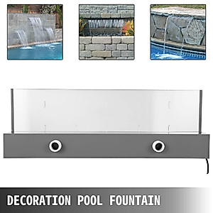 Happybuy Fountain Spillway 23.6x3.2x8.1 Inch, Pool Waterfall Fountain 17 Colors Led, Pool Water Fall Kit with Remote, Pool Spillway Solid Acrylic Pool Waterfall for Garden Pond, Swimming Pool, Square