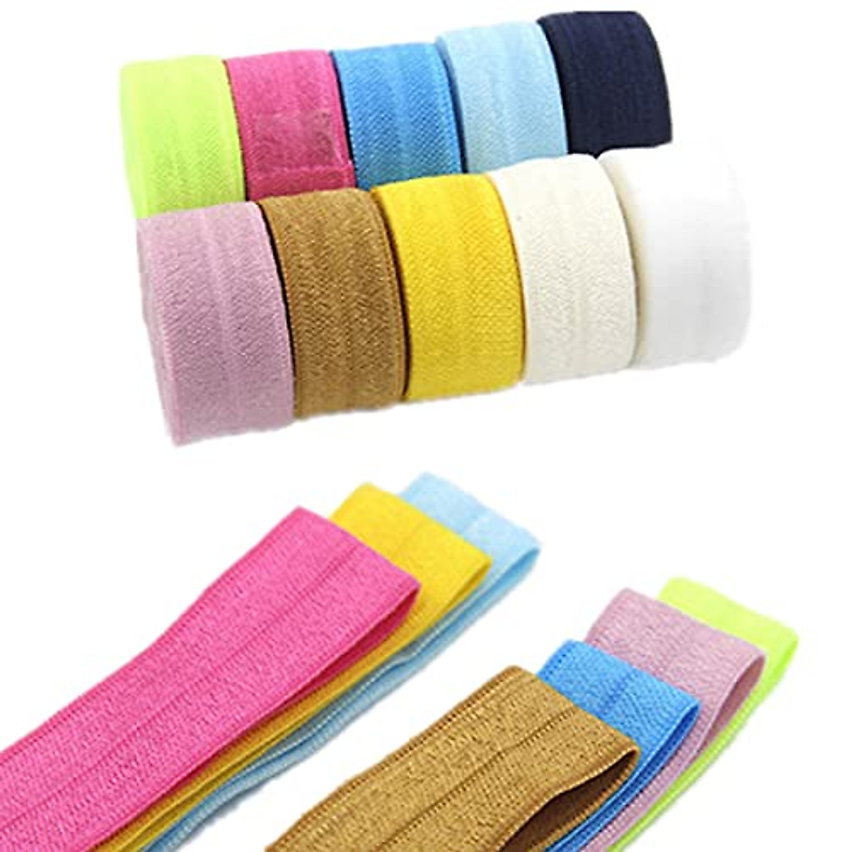 WEKIVA Silk Ribbon for Crafts,5 Yards 15mm Elastic Band Multicolor Fold Over Spandex Elastic Ribbon for Sewing Lace Trim Waist Band Garment Accessory
