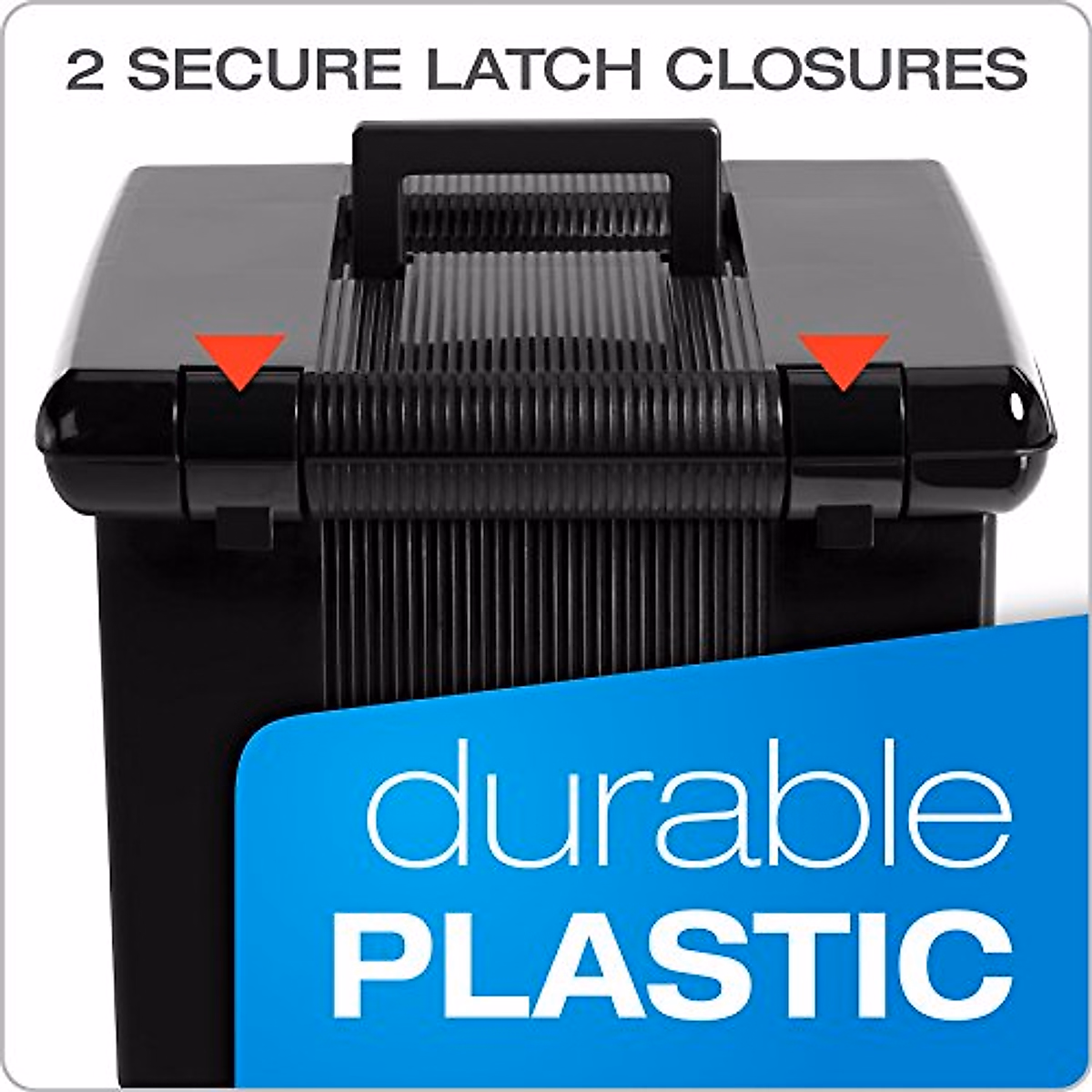 Pendaflex Portable File Box with File Rails, Hinged Lid with Double Latch Closure, Black, 3 Black Letter Size Hanging Folders Included (41742AMZ)