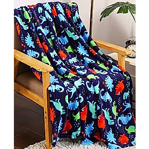 FAITH, HOPE, LOVE HOME DÉCOR Summertime Whimsy Plush Fleece Kid Throw Blanket (50" X 60") - Dino Time - Soft Dinosaur Throw Blanket - for Boys and Girls and Kids of Any Age
