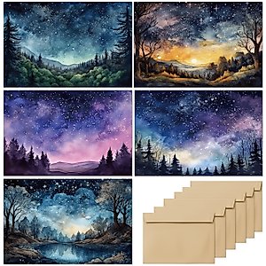 slapaflife Blank Cards with Envelopes All Occasion,Watercolor Starry Night Sky Design Blank Greeting Cards 4x6,20Pack -Blank Greeting Cards,Note Cards with Matching Peel-and-Seal Rustic Envelopes