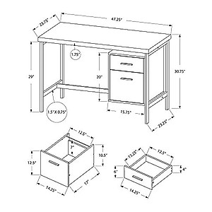 Monarch Specialties Contemporary Laptop Table with Drawer and File Cabinet Home & Office Computer Desk-Metal Legs, 48" L, White-Silver