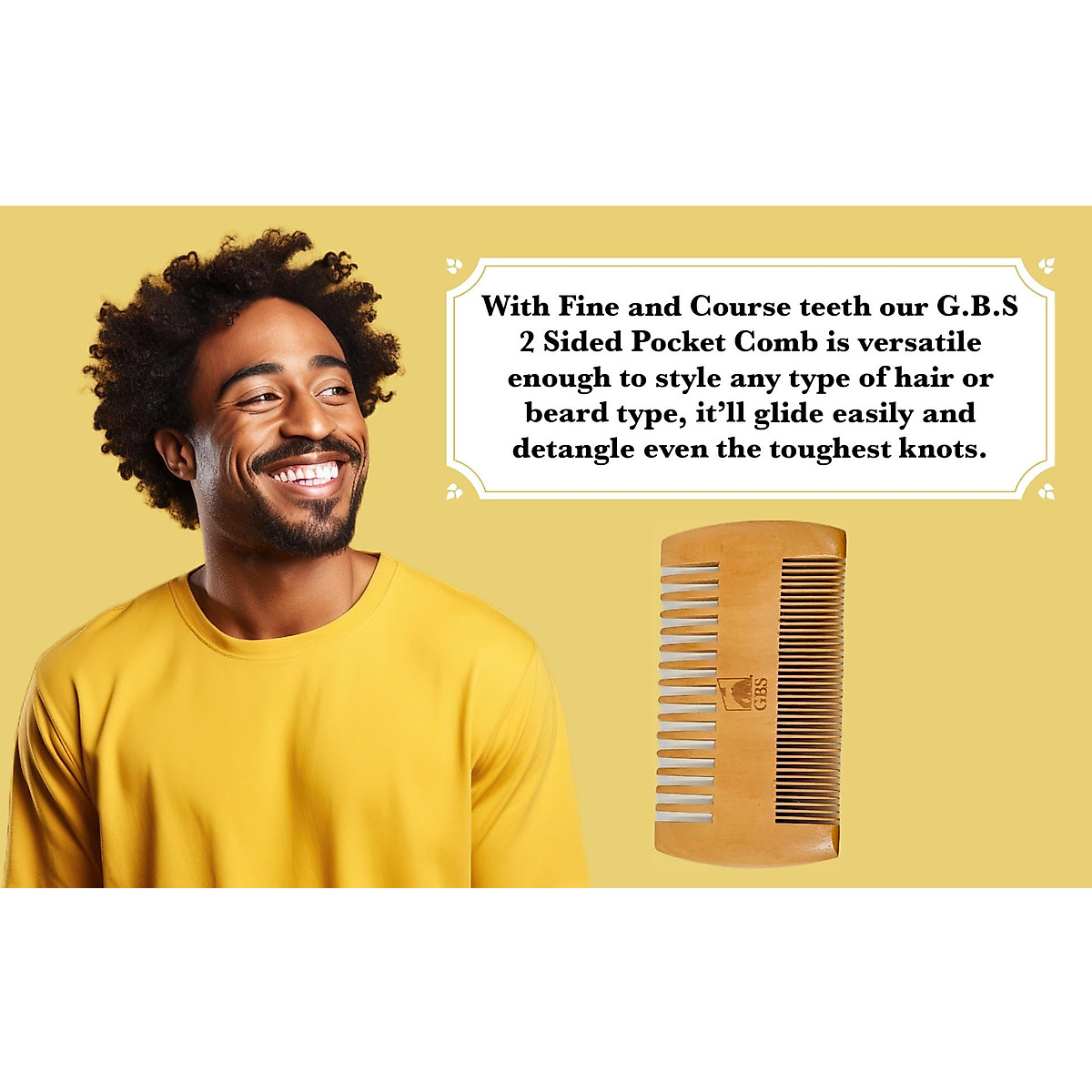 G.B.S 2 Sided Beard Comb - Pocket Sized Wooden Beard & Mustache Comb with Fine & Coarse Teeth - Perfect for Use with Beard Balms, Mustache Wax and Oils (Pack of 3)