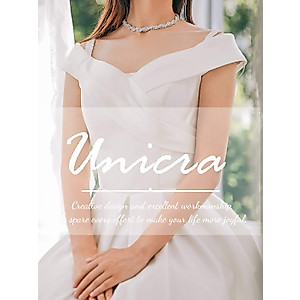 Unicra Bride Silver Necklace Earrings Set Crystal Bridal Wedding Jewelry Rhinestone Bridesmaid Party Choker Drop Dangle for Women and Brides