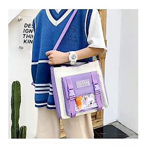 4Pcs Kawaii Cute Backpacks Combo Set with Bear Pendant Pins Back To School Supplies Aesthetic Anime Canvas Schoolbag Daypack (Purple)