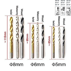 9pcs Twist Wood Masonry Drill Bits Set Concrete Anchors Screws Assortment Kit