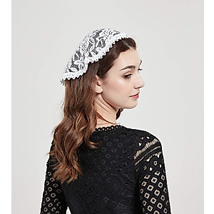FANFAN Headcovering Lace Church Veil Headpiece Vintage-Inspired Chapel Cap Veil Y034 White