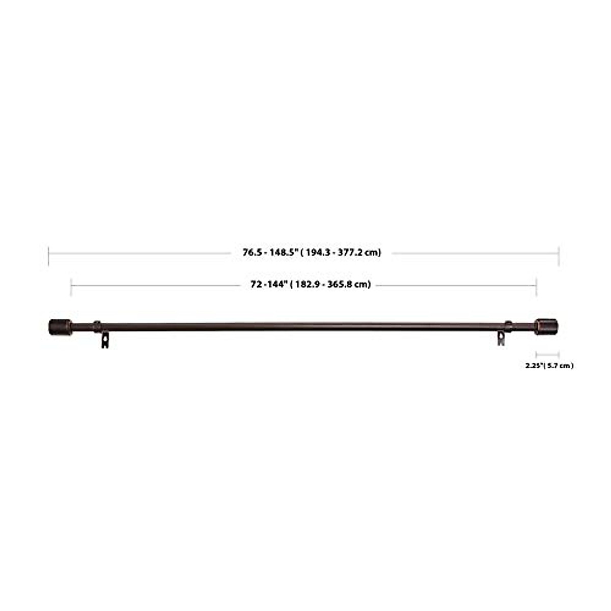 Amazon Basics 1" Curtain Rod with Cap Finials, 72" to 144" and Amazon Basics 1" Curtain Clip Ring, Set of 7, Espresso (Dark Bronze)