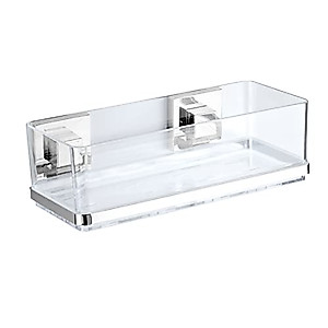 WENKO Vacuum-Loc Wall Shelf Quadro, Stainless steel, Silver Shiny, 25.5 x 14 x 8.5 cm