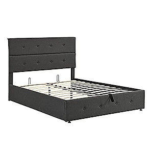 Merax Full Size Upholstered Platform Bed with Wooden Slat Support and Underneath Storage, Grey