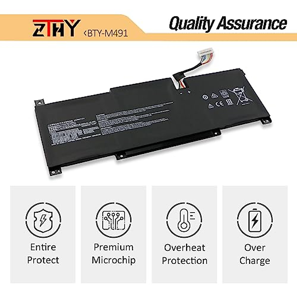 ZTHY BTY-M491 Laptop Battery Replacement for MSI Modern 15 A10M A10M-028DE A10RAS A10RAS-076FR A10RB A10RB-041TW A10RD A11M A11SB A4M A4MW Summit B15 A11M Stealth 15M 11.4V 52.4Wh (White Connector)
