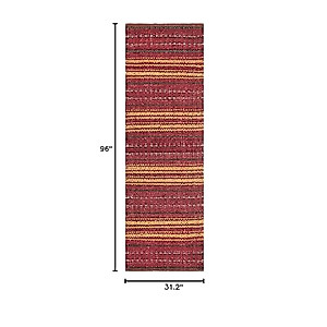 SAFAVIEH Natural Fiber Collection Runner Rug - 2'6" x 8', Red & Gold, Handmade Stripe Jute, Ideal for High Traffic Areas in Living Room, Bedroom (NF202Q)