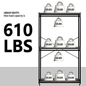 TOPSKY Clothes Rack, Clothing Garment Rack on Wheels, 3 Tiers Shelves Double Hanging Rod Clothes Garment Racks with Storage Shelves Heavy Duty (Espresso Gray)