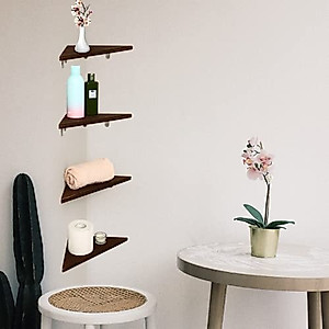 JIUXQT 4 Tier Corner Shelf Wood Wall Mount Floating Shelves Small Shelf Living Room Decor Shelves for Bedroom Decorations Book Shelves for Wall Wood