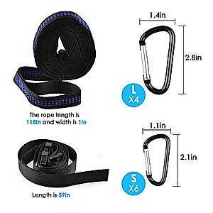 BROTOU Hammock Straps, 10ft Hammock Straps for Trees, with 10 Hooks and 5ft Extension, 600 LBS Heavy Duty Camping Hammock Accessories Set for Hanging Outdoor Camping Equipment