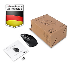 Perixx PERIMICE-813B Bluetooth Vertical Mouse - Wireless 3-in-1 Multi-Device Technology - Travelling Carry Bag - Black - Right Handed