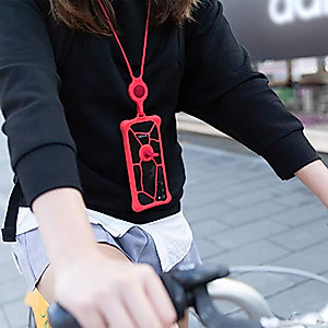 Bone】 Lanyard Phone Bubble Tie 2, Universal Phone Anti-Shock Bumper Case, Adjustable Neck Strap w/Phone Ring Holder for Apple iPhone 12, Samsung Galaxy, Google Pixel, Fits Phones Size 6.1-7.2"- Red