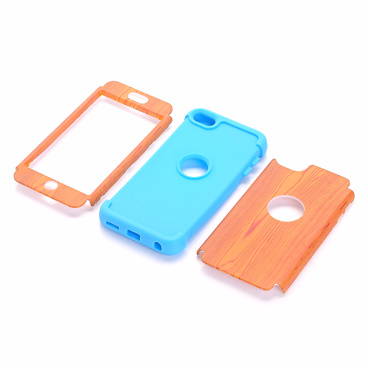 iPod Touch 6th Generation Case, iPod Touch 6 Case,SAVYOU 3 in 1 Wood Grain Pattern Hybrid Hard Case Cover with Soft Silicone Inner Case for Apple iPod Touch 5/6(Blue)