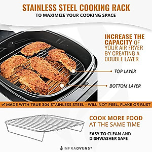 Air Fryer Accessories with Rack, Reusable Mats and Cheat Sheet Guides Compatible with Gowise, Chefman, Cosori, PowerXL, Nuwave®, Gourmia + More - Stainless Steel Air Fryer Rack, Square 8.7 inches