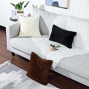 MANDIOO Pack of 2 Black Faux Fur Fuzzy Cozy Soft Decorative Throw Pillow Covers Lumbar Set Cushion Cases Pillowcases for Sofa Bedroom Car 12x20 Inches