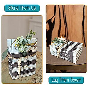 ZOKAEL Decorative Book Decor - Set Includes 3 Hard Cover Books with Love Create Inspire Quote, Decorated with Twine and Beads and A Faux Leaf. A Great Gift Idea