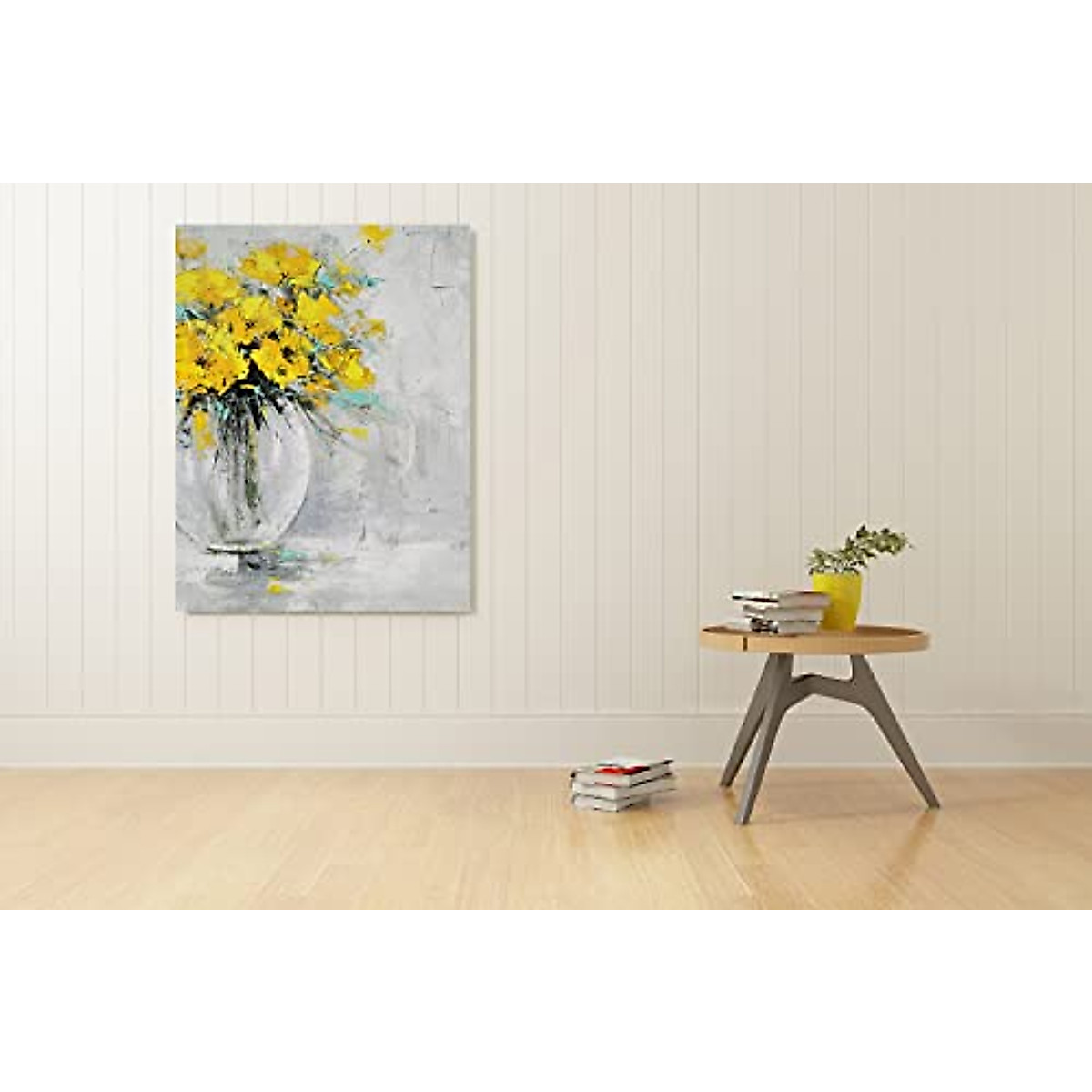 YHSKY ARTS Yellow Sun Flower in Vase Wall Arts - Hand Painted Still Life Canvas Oil Paintings - Modern Botanical Pictures for Living Room Bedroom Bathroom Decor