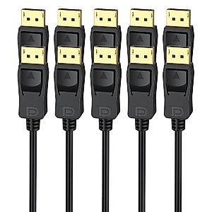 DisplayPort to DisplayPort Cable 6ft 5-Pack, DP to DP Display Port Cable UHD High Speed Cord 2K@144Hz, 2K@165Hz, 4K@60Hz, 3D for Laptop Display Docking Station