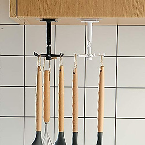 2-Piece Kitchen Rotary Hook, Multi-Function Tableware Rack Heavy Self-Adhesive Wall Hook, 360 Degree Rotary Hanger, Suitable for Kitchen Hooks, Household Appliances and Bathroom Bedroom (Black)