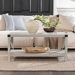 Walker Edison Sedalia Modern Farmhouse Metal X Coffee Table, 40 Inch, Stone Grey
