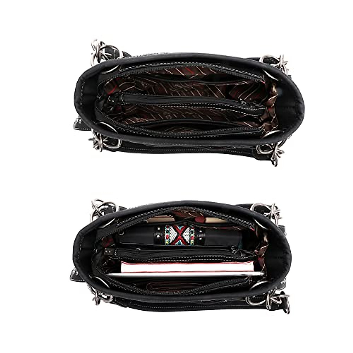 Montana West Boot Scroll Embroidered Collection Satchel for Women Western Shoulder Handbag with Wallet Set MW1110G-8085BK+W